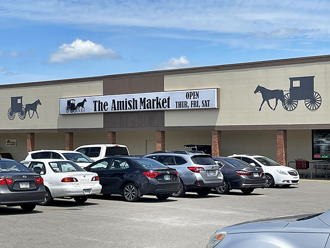 Horse-and-buggy silhouettes on the storefront hint at treasures within this unassuming strip mall gem.