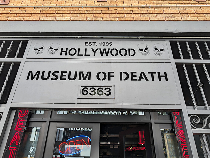 The Museum of Death's Hollywood Boulevard storefront doesn't hide what's inside – mortality meets tourism head-on.