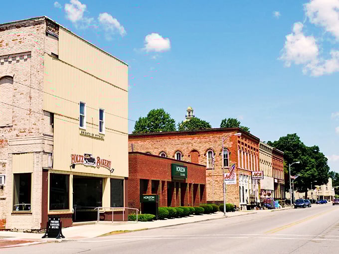 Where time slows down: A classic Amish buggy passes the historic LaGrange County Courthouse, reminding visitors that some traditions are worth preserving.