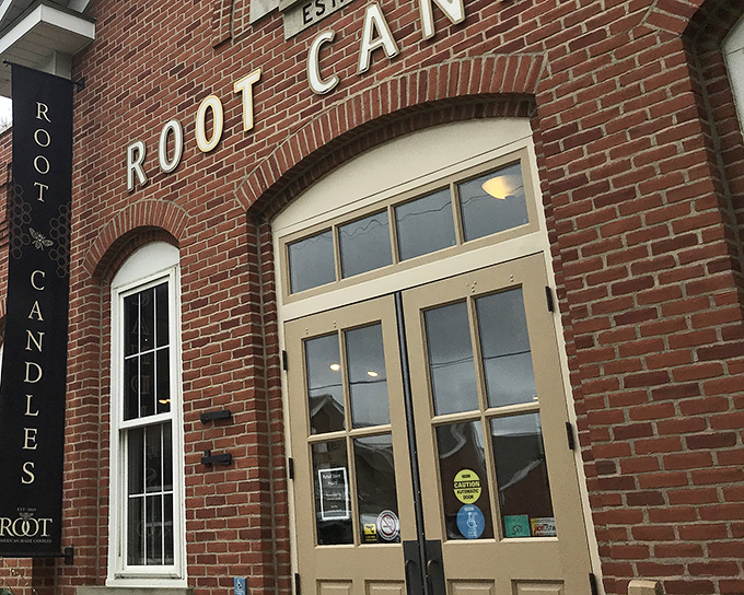 The historic brick façade of Root Candles stands proudly in Medina, a beacon of light-making tradition since 1869. Some buildings just look like they have stories to tell.