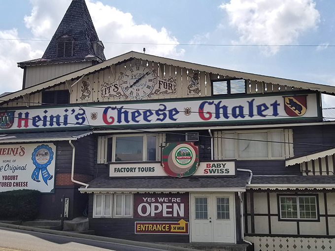 The Swiss chalet architecture of Heini's isn't just charming—it's a promise of the authentic cheese experience waiting inside. Like finding Europe in the heart of Ohio.