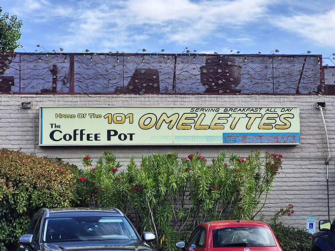 The iconic sign says it all – 101 omelets! Like finding Willy Wonka's factory, but for breakfast enthusiasts with decision-making issues.