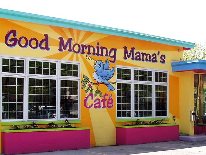 The sunshine-yellow exterior of Good Morning Mama's isn't just a building—it's a morning mood elevator disguised as a former gas station.