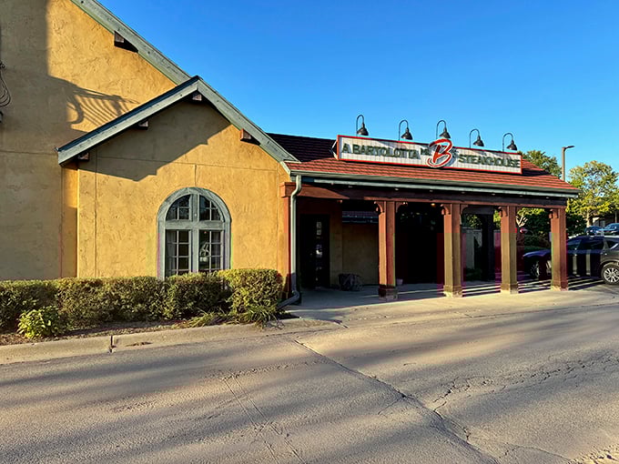 The warm ochre exterior of Mr. B's welcomes you like an old friend who happens to have the best steaks in town.