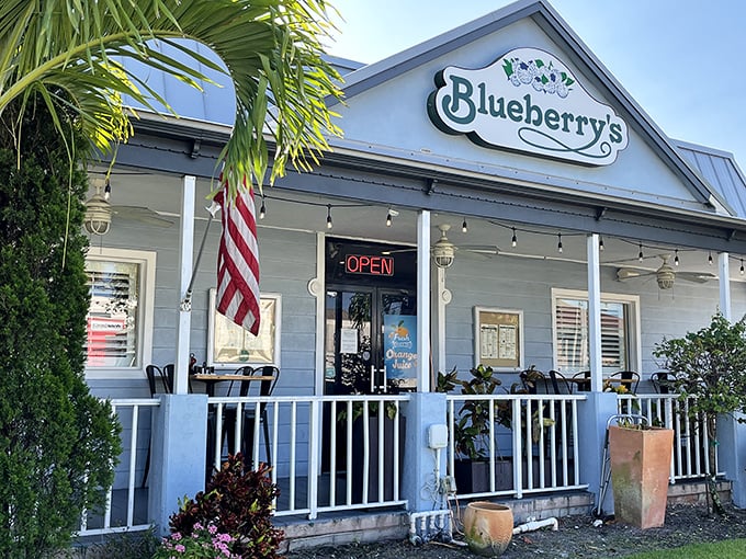 A slice of Old Florida charm awaits at Blueberry's, where the blue-gray exterior and welcoming porch practically whisper "come on in and stay awhile."