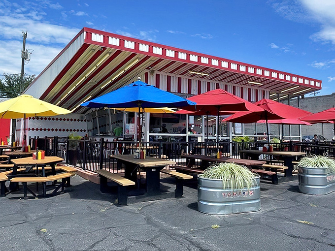 That iconic Vegas-inspired sign isn't just eye-catching—it's a beacon for burger lovers across Richmond, promising retro charm and serious satisfaction.