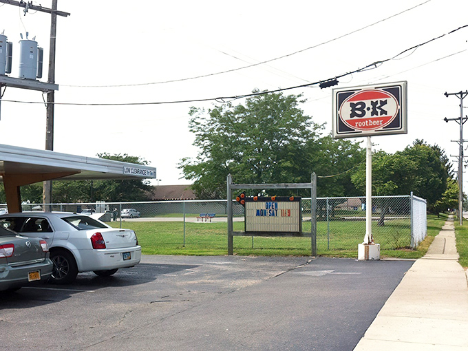 The unassuming exterior of B-K Root Beer Drive-In stands as a time capsule of Americana, where nostalgia isn't manufactured—it's simply preserved through decades of serving thirsty Ohioans.