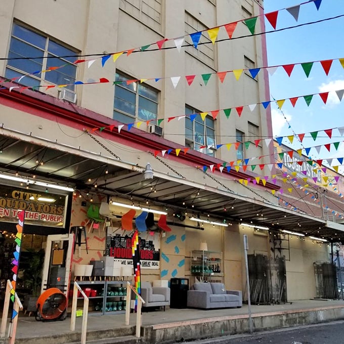 Those colorful flags aren't celebrating a grand opening – they're just Tuesday at Portland's most wonderfully chaotic treasure hunt.