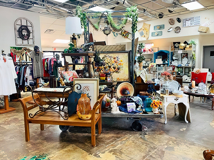 Treasure island alert! The main floor resembles an organized chaos of possibility where vintage furniture mingles with quirky décor—each item whispering, "Take me home!"