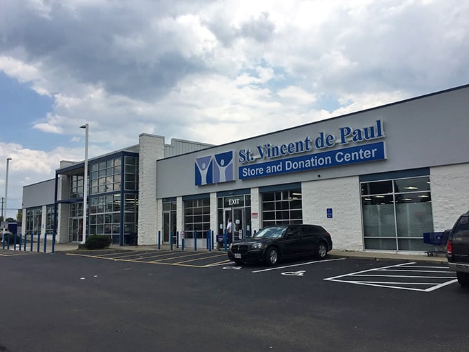 Modern yet unassuming, the Cincinnati St. Vincent de Paul's exterior belies the treasure cave waiting inside. Like finding a gourmet meal at a roadside diner.