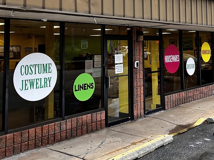 The storefront speaks volumes with its colorful circular signs—each one a portal to possibility and proof that treasure hunting begins before you even step inside.