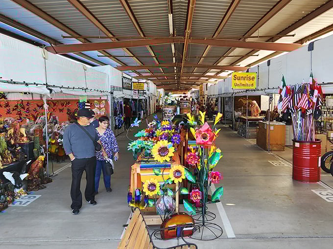 Treasure hunters paradise! The covered walkways of Arizona Market Place offer shade and endless possibilities for those willing to explore every colorful corner.