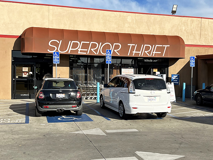 The iconic brown awning of Superior Thrift greets bargain hunters like a beacon of hope for wallets everywhere.