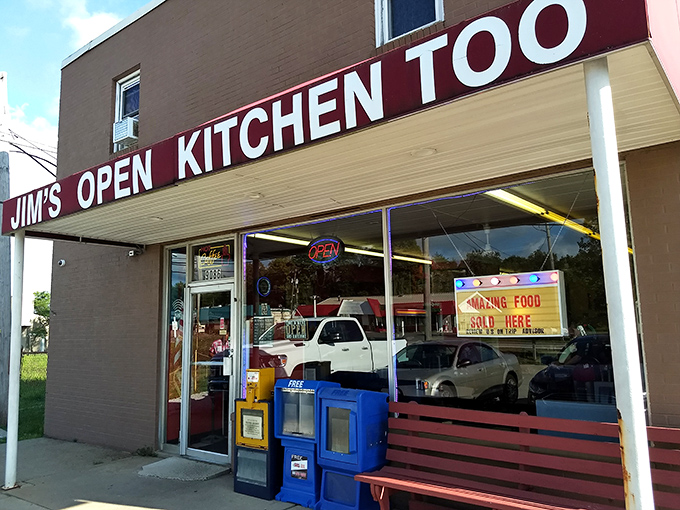 The unassuming storefront with its bold red signage doesn't need fancy frills—it's what's inside that's about to change your breakfast expectations forever.