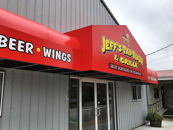 The bold red awning of Jeff's Taproom & Grille promises "BEER • WINGS" but delivers so much more. Small-town Delaware dining at its unpretentious best.