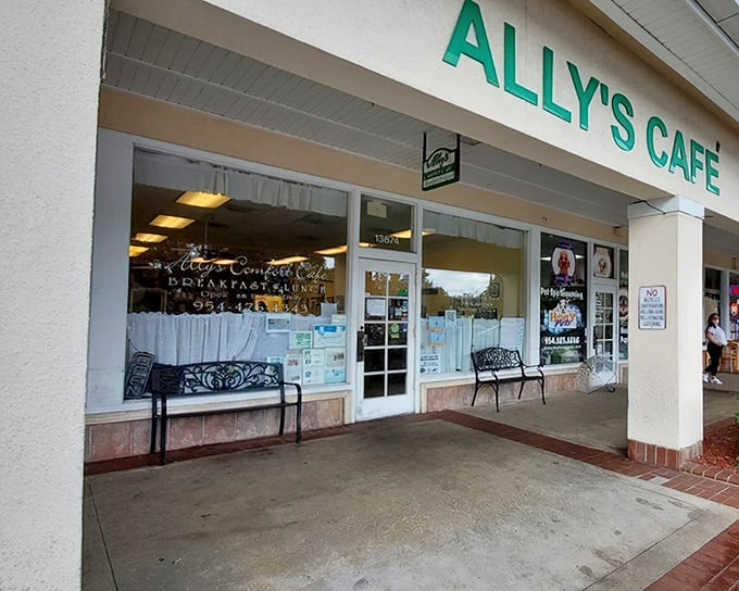 The storefront that launched a thousand breakfast dreams – Ally's Cafe stands ready for another day of culinary comfort.