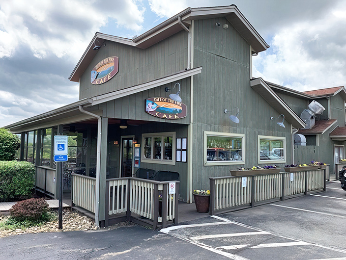 The sage-green exterior of Out of the Fire Cafe stands like a culinary lighthouse in Donegal, beckoning hungry travelers with promises of extraordinary flavors within.