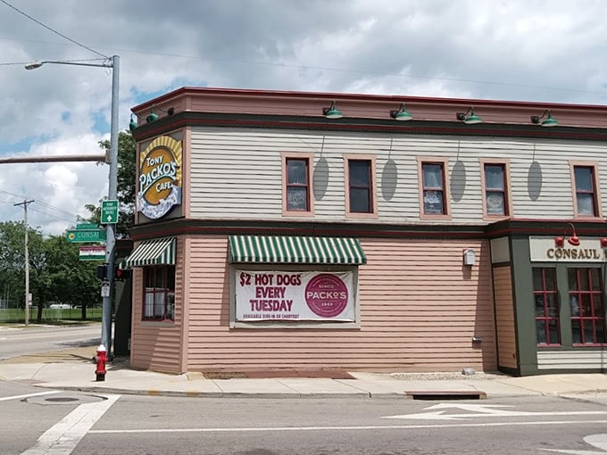 The corner that launched a thousand cravings. Tony Packo's iconic exterior stands proudly in Toledo, a beacon of Hungarian-American comfort food that's worth the pilgrimage.