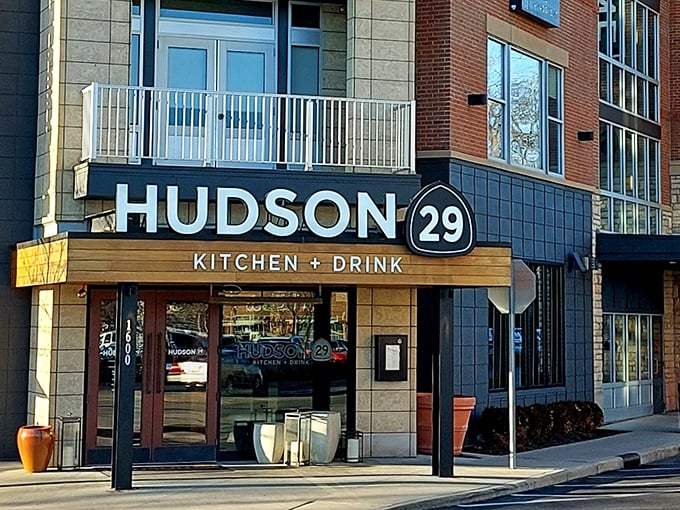 Hudson 29's modern exterior blends urban sophistication with Midwestern warmth—like that friend whose home always feels more stylish than yours, yet completely welcoming.