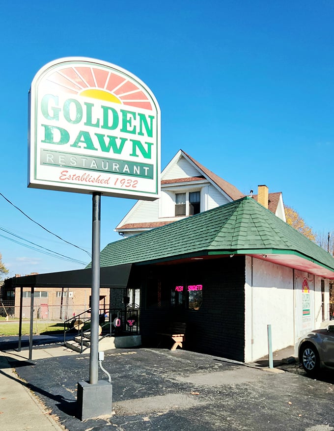 The unassuming exterior of Golden Dawn hides culinary treasures within—proof that you should never judge a restaurant by its façade.