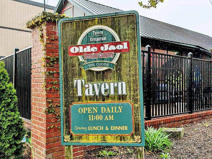 The stately red brick exterior of Olde Jaol isn't just historic charm—it's a century-old former jail that now imprisons only your food cravings.