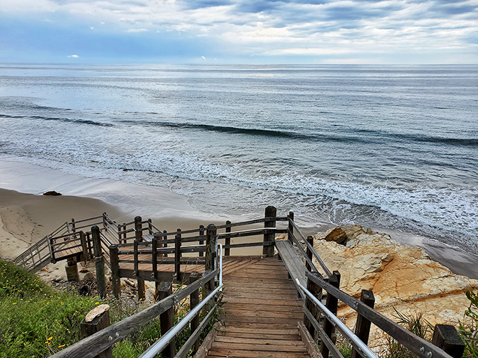 That wooden staircase isn't just a path to the beach—it's a portal to your next "I can't believe this is just off Highway 101" moment.