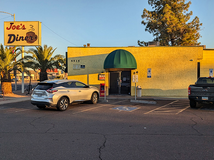 The iconic Joe's Diner sign stands like a beacon of breakfast hope against the Phoenix sky. Some treasures don't need fancy facades to deliver culinary magic.