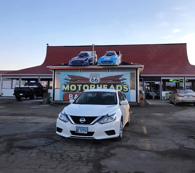 With muscle cars on the roof and classic charm inside, it’s like a diner scene from American Graffiti.