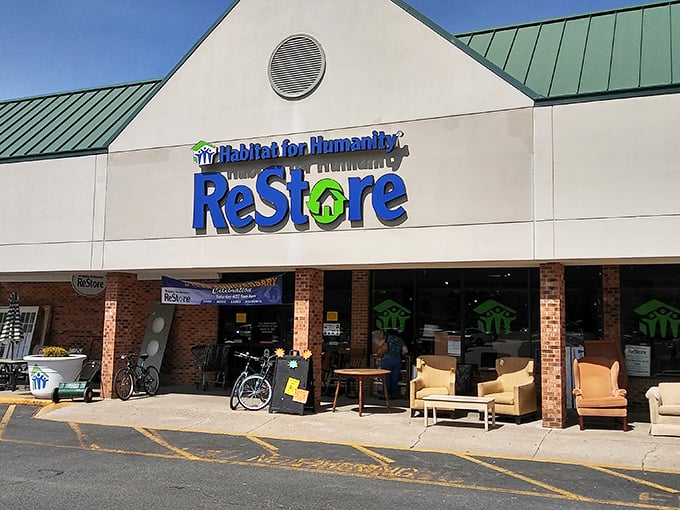 The unassuming exterior of ReStore Williamsburg hides a treasure trove within, like finding a speakeasy for furniture enthusiasts.