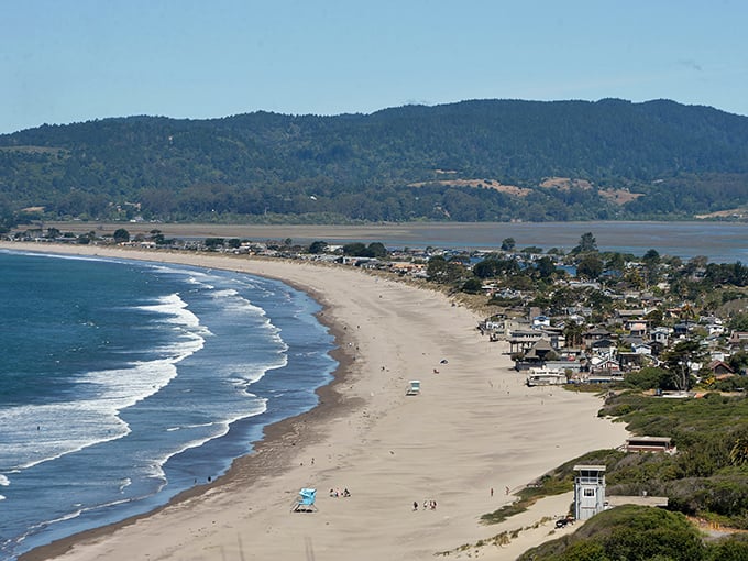 The crescent embrace of Stinson Beach, where the Pacific meets Mount Tamalpais. Nature's perfect sandwich of mountains, beach, and sea.
