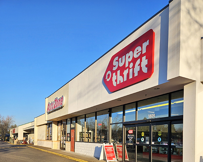 The unassuming exterior of SuperThrift belies the wonderland of secondhand treasures waiting inside. Like a retail TARDIS—bigger on the inside!