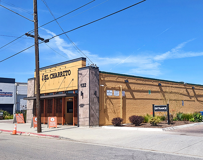 The golden facade of El Charrito stands proudly against the California sky, a beacon of breakfast hope in Salinas.