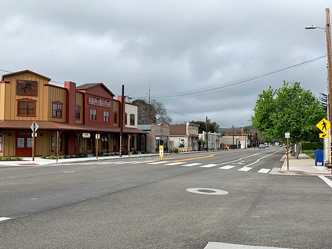 Bell Street stretches before you like a Western movie set with a California twist – where blue skies and weathered wood create small-town magic.