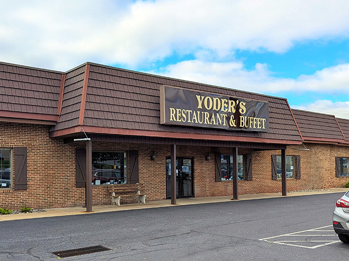 The unassuming brick exterior of Yoder's belies the culinary treasures within. Like finding a $20 bill in an old jacket pocket—unexpected joy awaits.