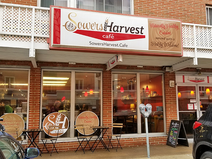 Those vibrant red awnings aren't just for show—they're like a beacon calling you to pretzel paradise in downtown State College.
