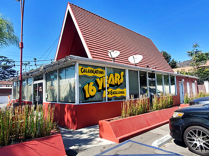 That iconic A-frame with its cherry-red roof isn't just eye-catching architecture—it's a beacon of sandwich salvation in Eagle Rock's culinary landscape.