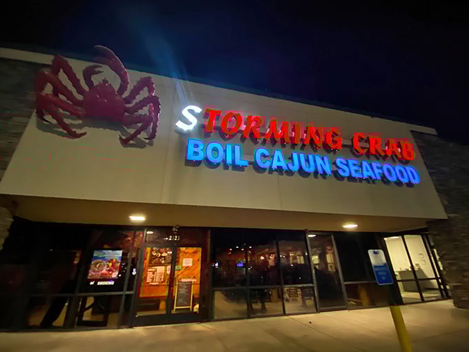 That neon crab beckoning from the storefront isn't just decoration – it's a promise of Louisiana magic in Tennessee.