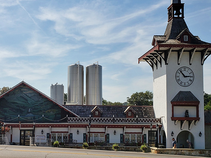 The Swiss chalet-style exterior of Guggisberg Cheese looks like it was plucked straight from an Alpine postcard. Those mountains painted on the facade? A delicious promise of what's inside.