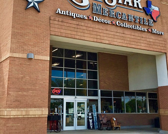 The brick exterior of Lone Star Mercantile beckons with classic Texas charm and an unmistakable "you're gonna find something good in here" vibe.