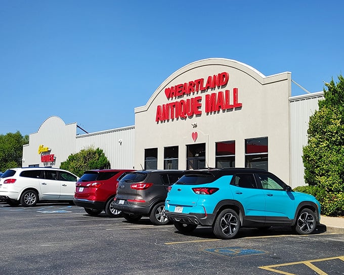 The bold red lettering against the white facade acts like a beacon for treasure hunters. This isn't just shopping—it's time travel with parking.