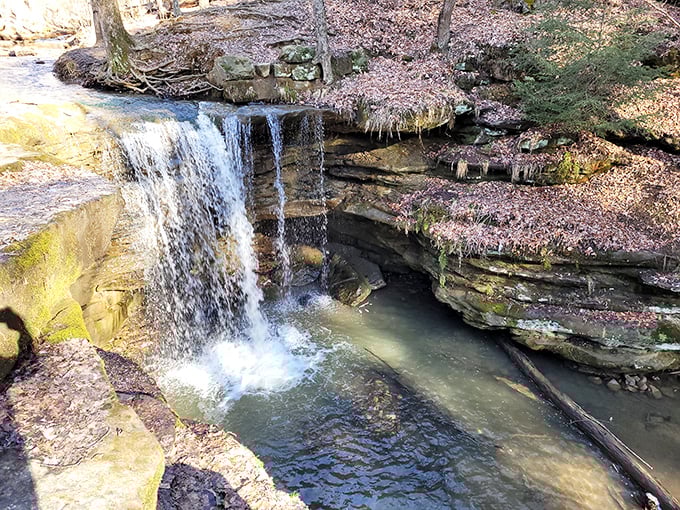 Nature's perfect staircase – water cascading over ancient sandstone ledges creates a mesmerizing display that's worth every step of the journey. 