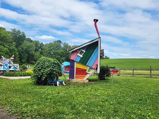 The castle entrance to the Enchanted Forest beckons with its whimsical turrets and American flag – fairytales with a patriotic twist!