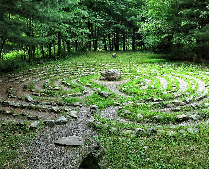 The stone labyrinth invites contemplative wandering, like nature's own meditation app but without the subscription fees.