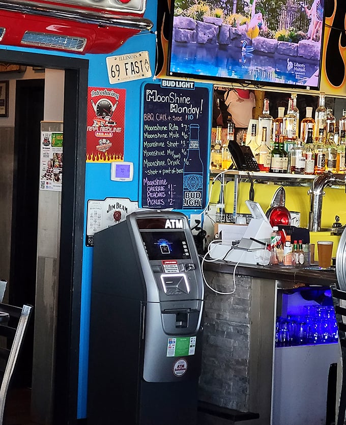 Even the ATM feels on-theme, nestled between vintage signs and moonshine offerings – because nostalgia may be free, but souvenirs aren't.
