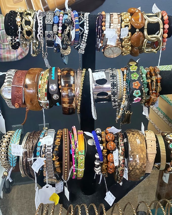 Bracelets upon bracelets—a wrist-adorning buffet where vintage meets modern, and every piece comes with the bonus of an unknown previous life.