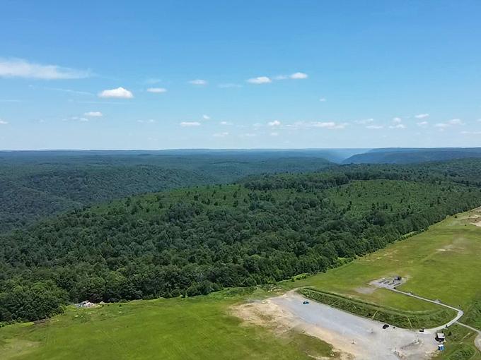 A bird's-eye revelation of Cherry Springs' splendid isolation – surrounded by the verdant fortress of Susquehannock State Forest.