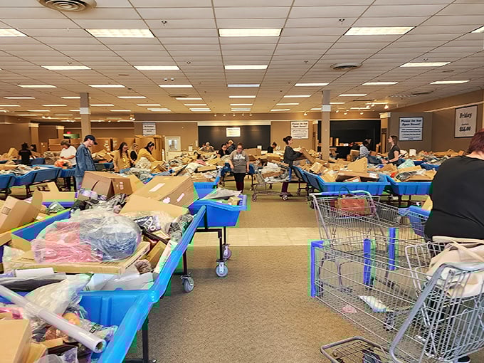 The serious business of bargain hunting in action. Notice the concentration on shoppers' faces—this isn't amateur hour at the discount rodeo.