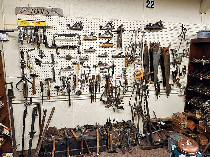 Tool collectors, rejoice! This wall of vintage implements tells the story of American craftsmanship when things were built to last generations, not just seasons.