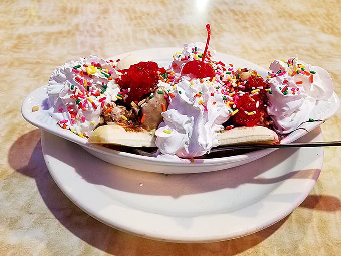 A banana split that doesn't just satisfy your sweet tooth—it throws a parade for it. Sprinkles included at no extra charge.