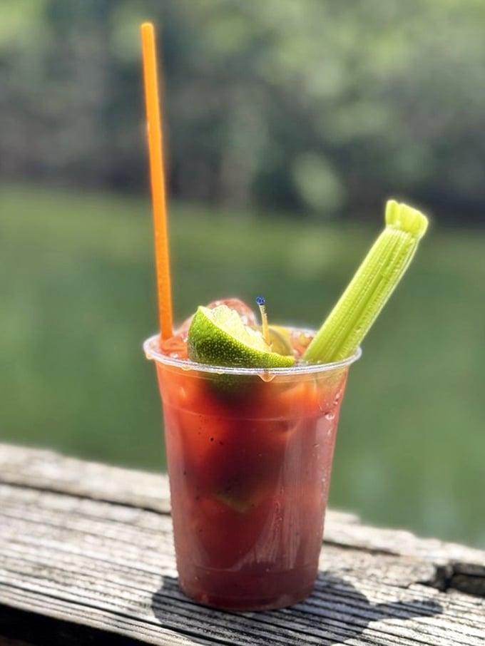 A Bloody Mary with attitude—spicy, savory, and adorned like it's heading to a tropical carnival. Breakfast of champions.